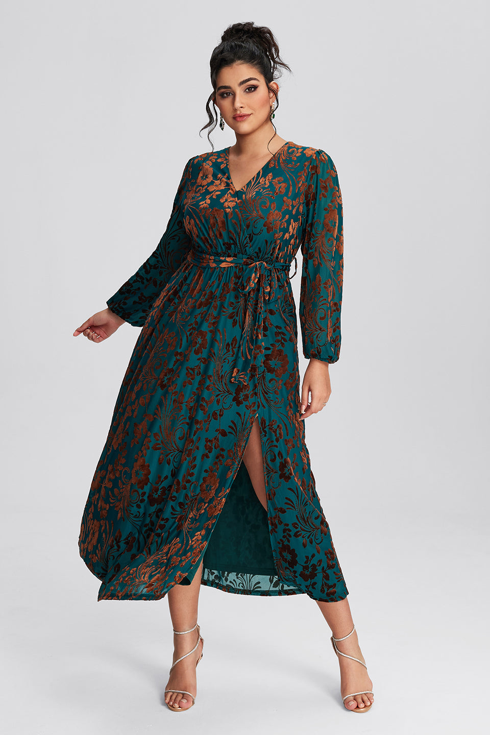 CURVEINS Plus Size Women Sexy Lantern Sleeve Patchwork Mesh Dress ...